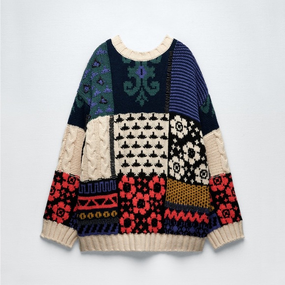 Sweaters | Zara Patchwork Knit Sweater Limited Edition | Poshmark